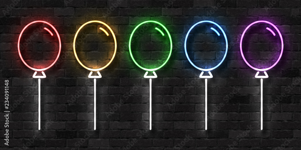 Vector set of realistic isolated neon sign of Balloon logo for ...