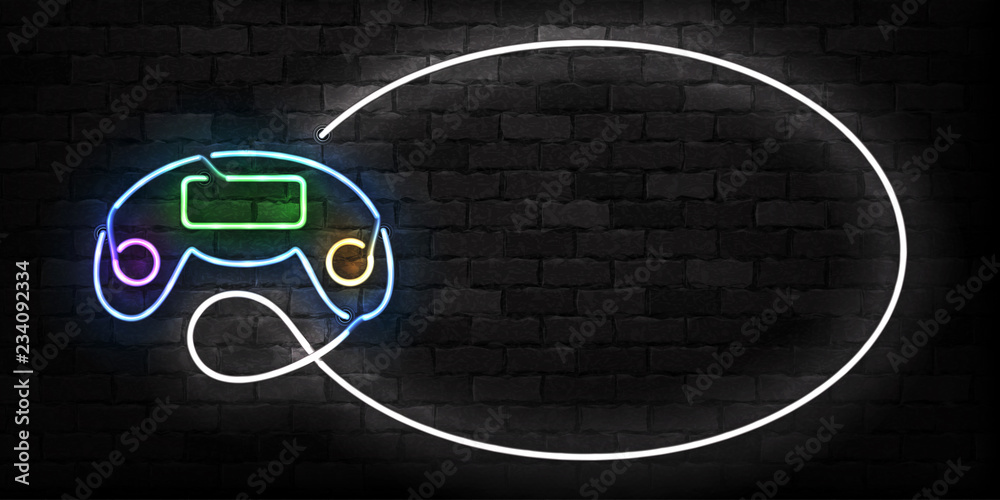 Vector realistic isolated neon sign of Controller frame logo for ...