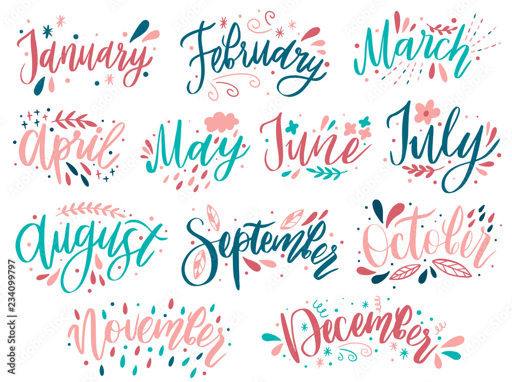 Handwritten names of months: December, January, February, March, April ...