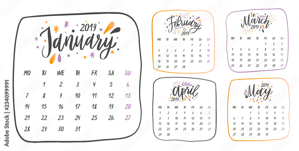 Handwritten names of months: January, February, March, April, May ...