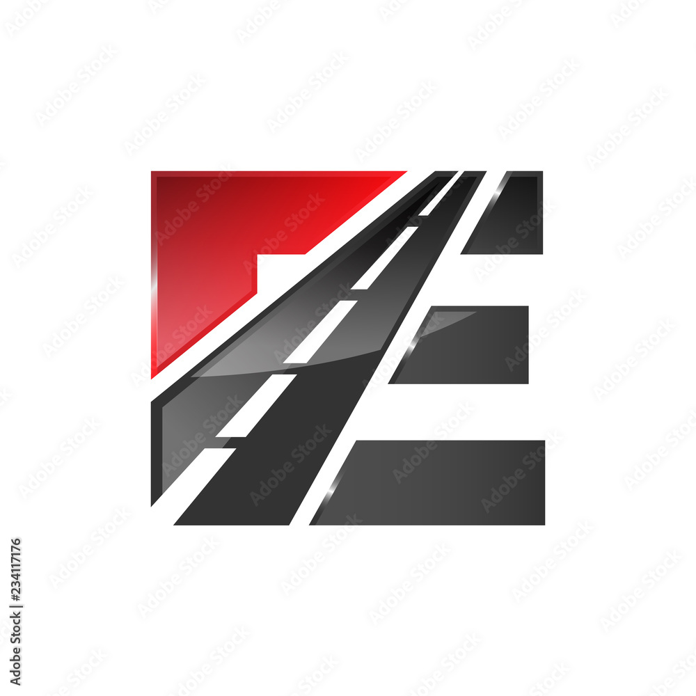 E letter road construction creative symbol layout. Paving logo design ...