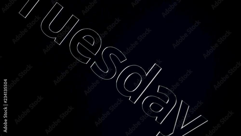 Vidéo Stock Tuesday word Animation, shadows on a black and grey ...