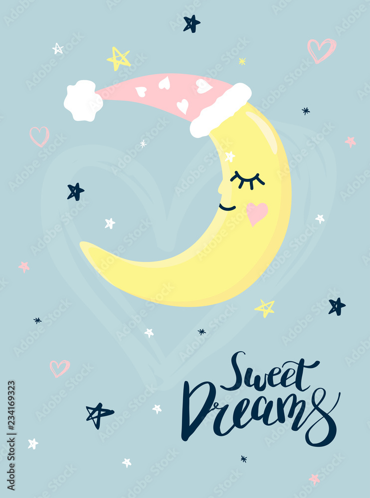 Vector template night cards with cute cartoon characters and phrases ...