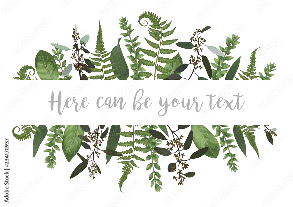 Vector illustration of a frame with green leaves of a forest fern ...