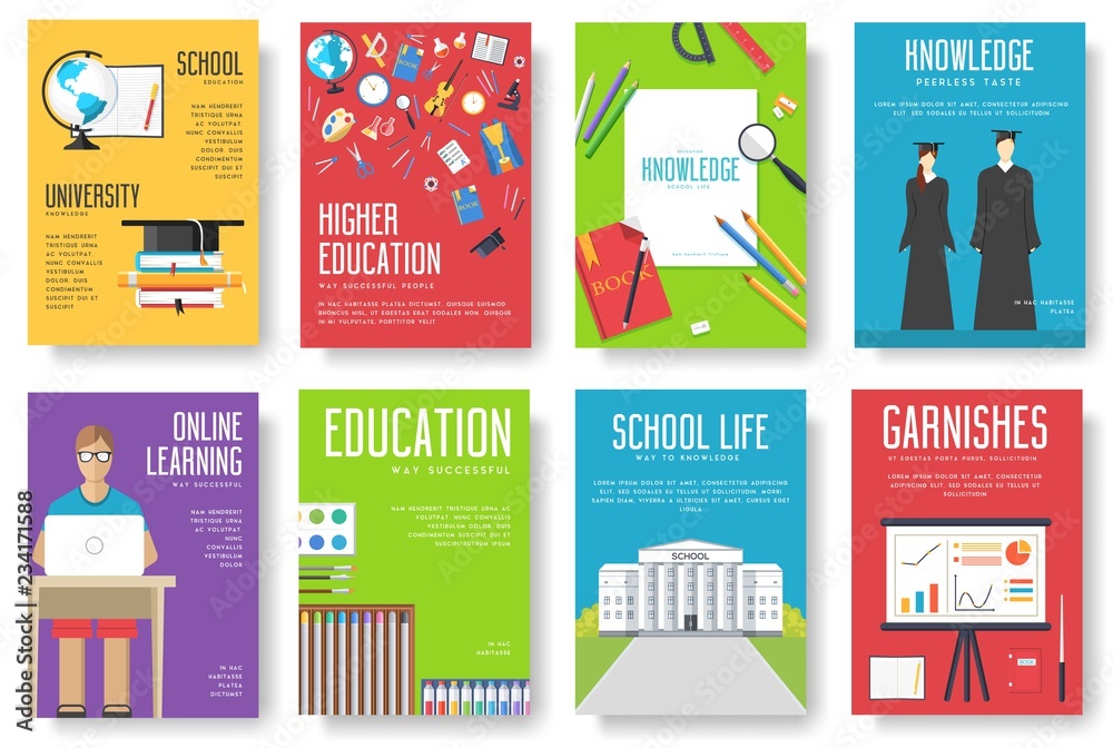 Back to school information cards set. Student template of flyear ...