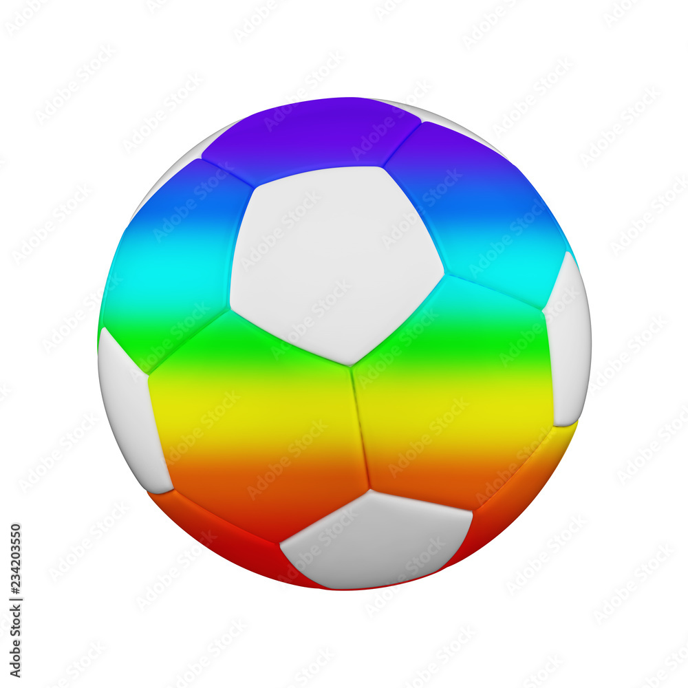 Soccer ball isolated on white background. White and rainbow football ...