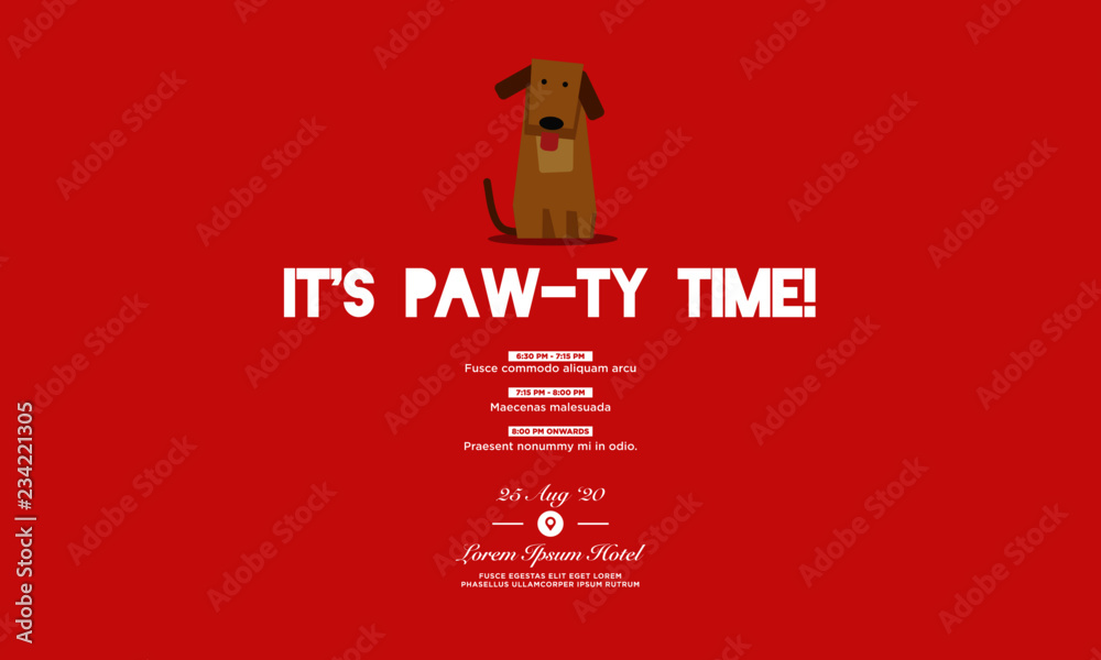 It's Paw-ty Time Party Invitation Design with Dog Illustration Stock ...