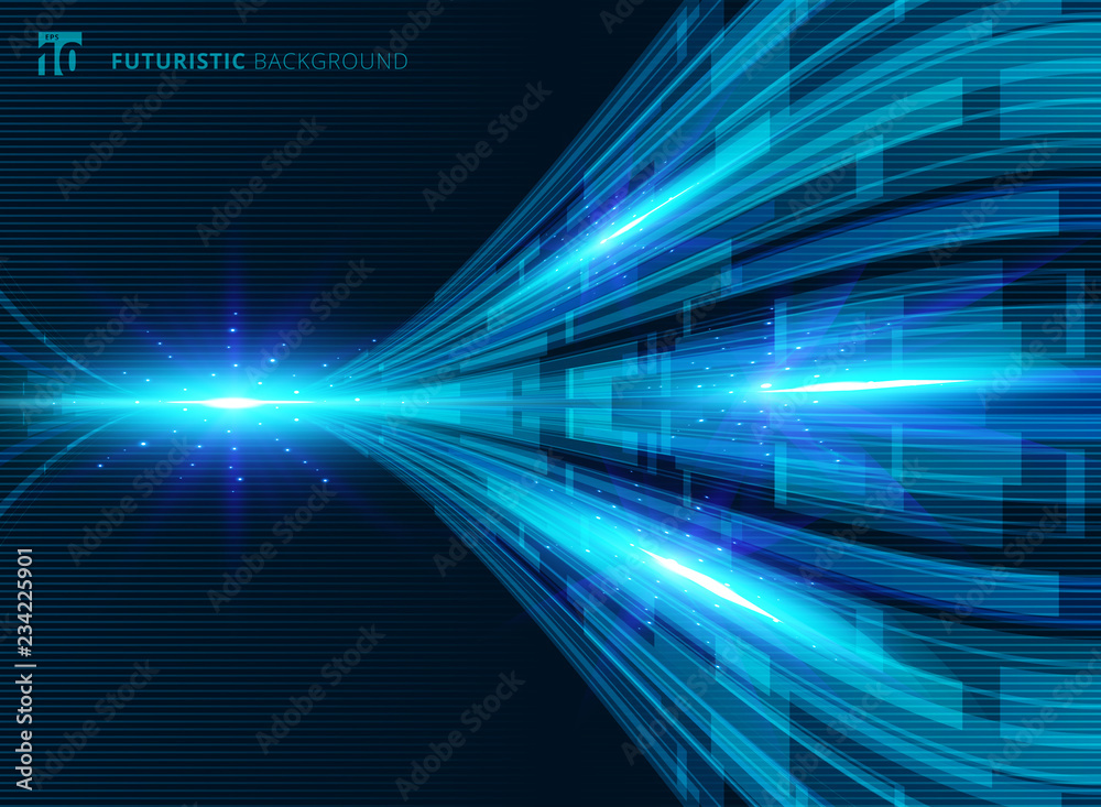 Abstract blue virtual technology concept futuristic digital perspective ...
