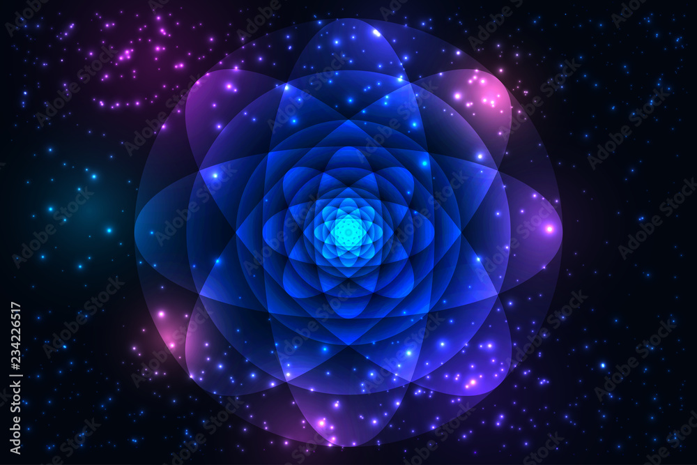 The science and mathematics abstract background with circles, cube ...