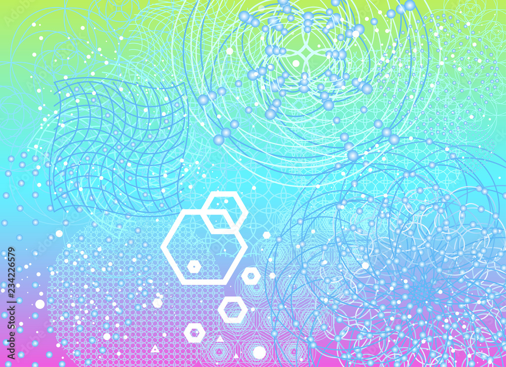 The science and mathematics abstract background with circles, cube ...