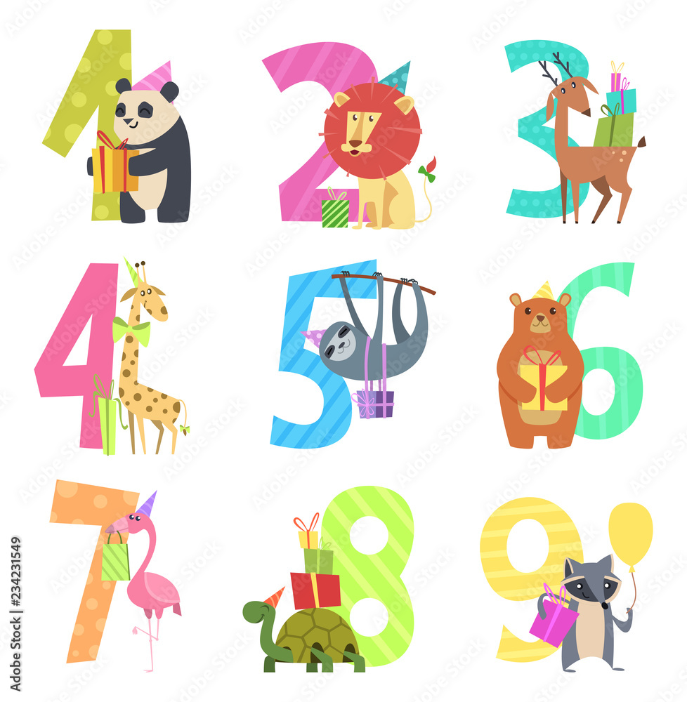 Birtday numbers animals. Party fun invitation for kids celebration ...