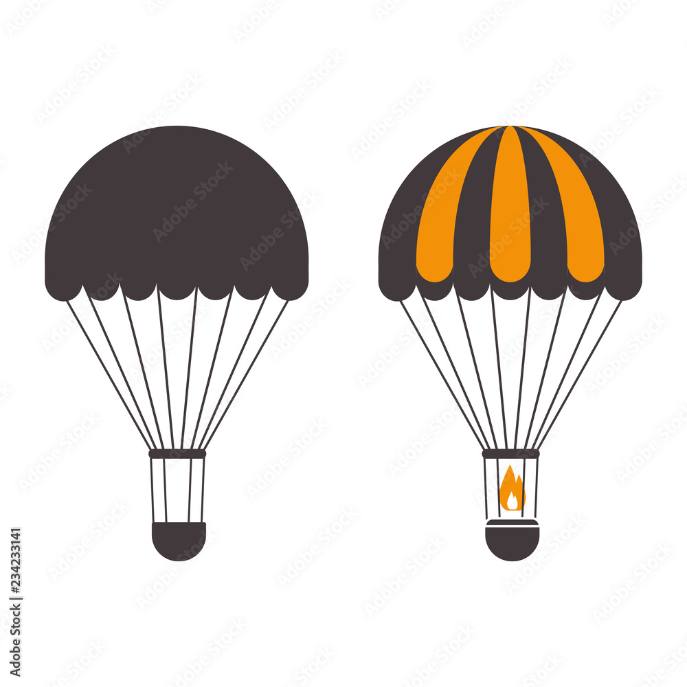 Hot air balloons icons in monochrome. Vintage gas balloon logo template ...