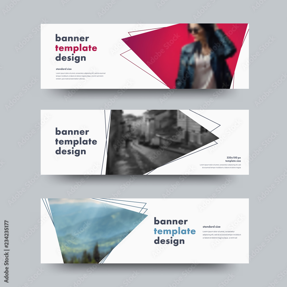 Design of vector white horizontal web banners with with triangular ...