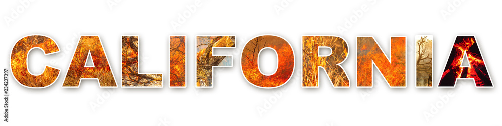 California text concept. California written with different fire image ...