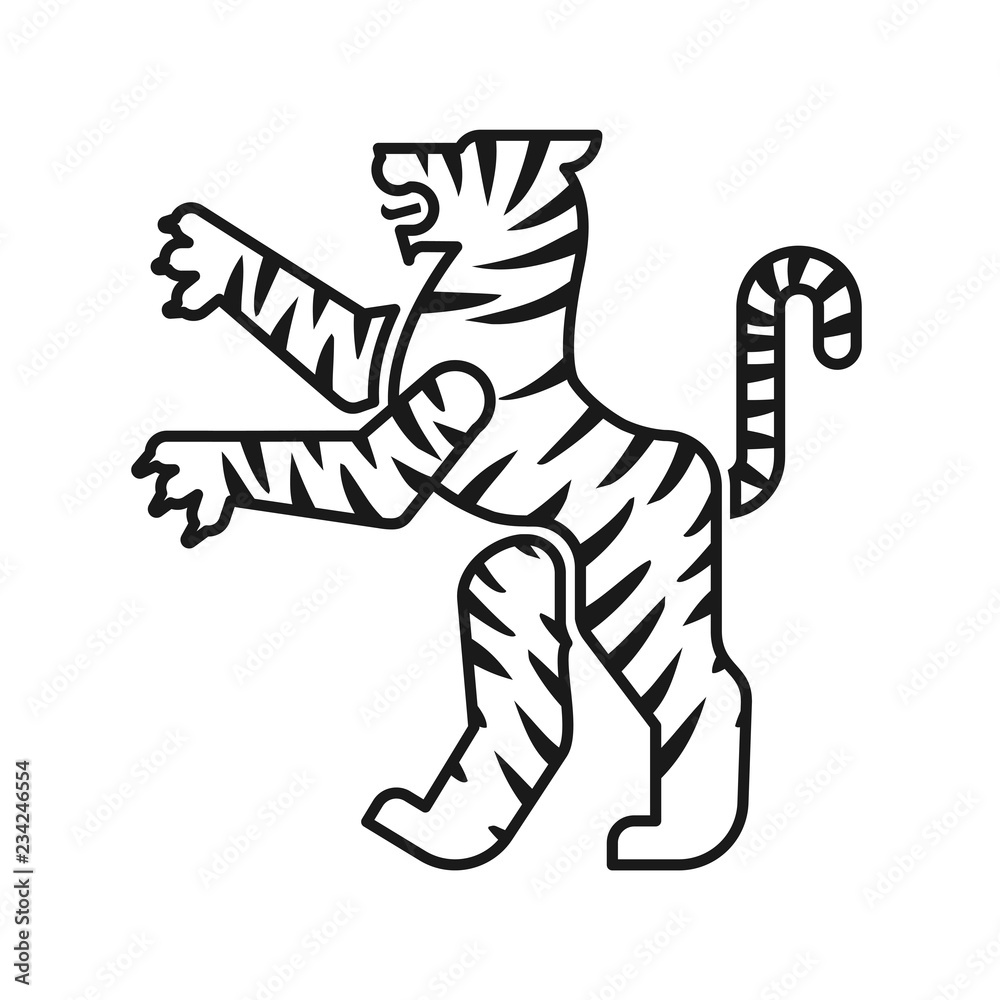 Tiger Heraldic animal silhouette. Fantastic Beast. Monster for coat of ...