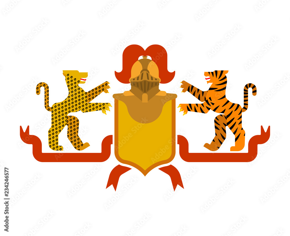 Heraldic Shield Tiger and leopard and Knight Helmet. Fantastic Beasts ...