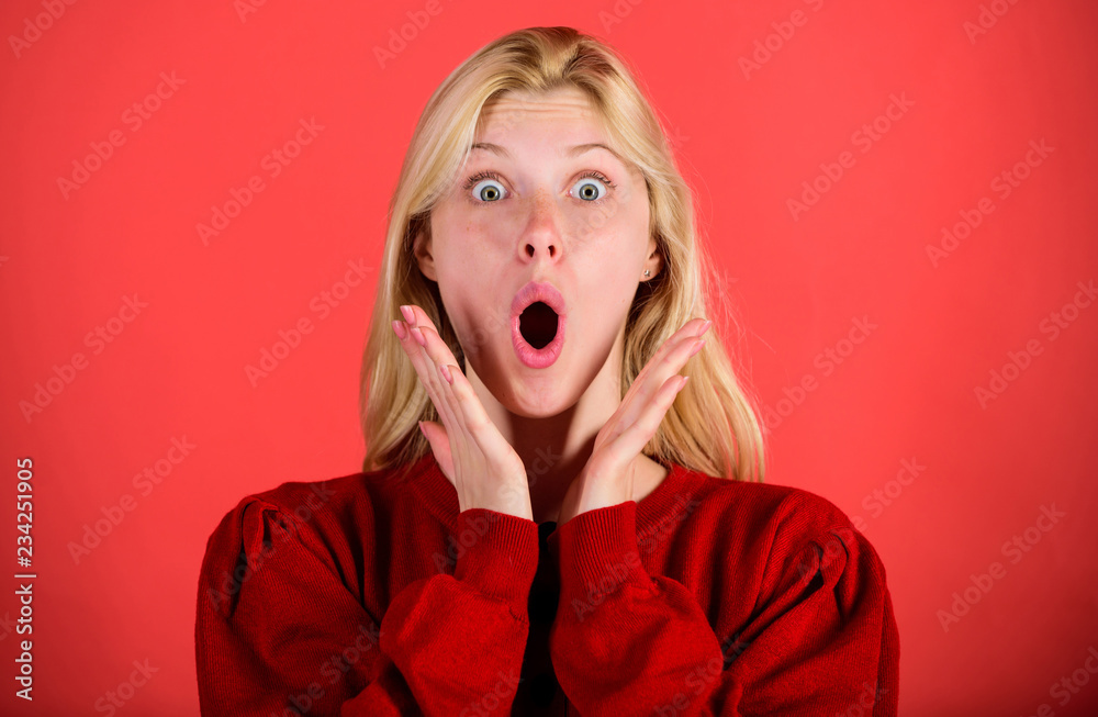 Photo & Art Print Girl shocked overwhelmed by surprise, be free