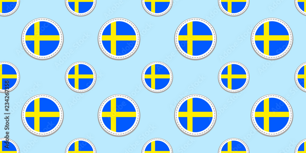 Sweden round flag seamless pattern. Swedish background. Vector circle ...