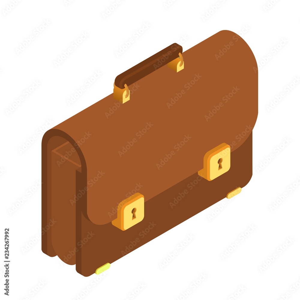 Briefcase. 3d Isometric Briefcase icon. Brown briefcase with golden ...