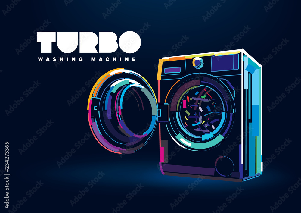 Modern Automatic washing machine. Banner in a digital painting Stock ...