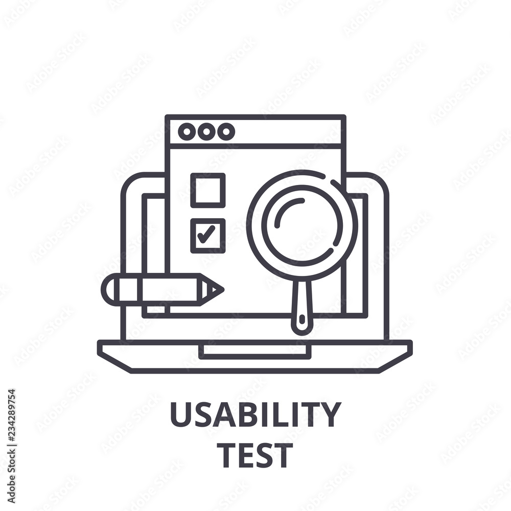 Usability test line icon concept. Usability test vector linear ...