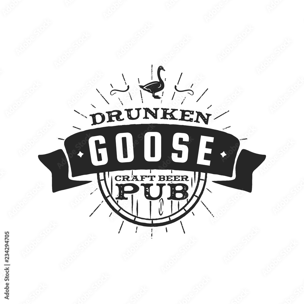 Vintage craft beer pub label. Drunken goose brewery retro design ...