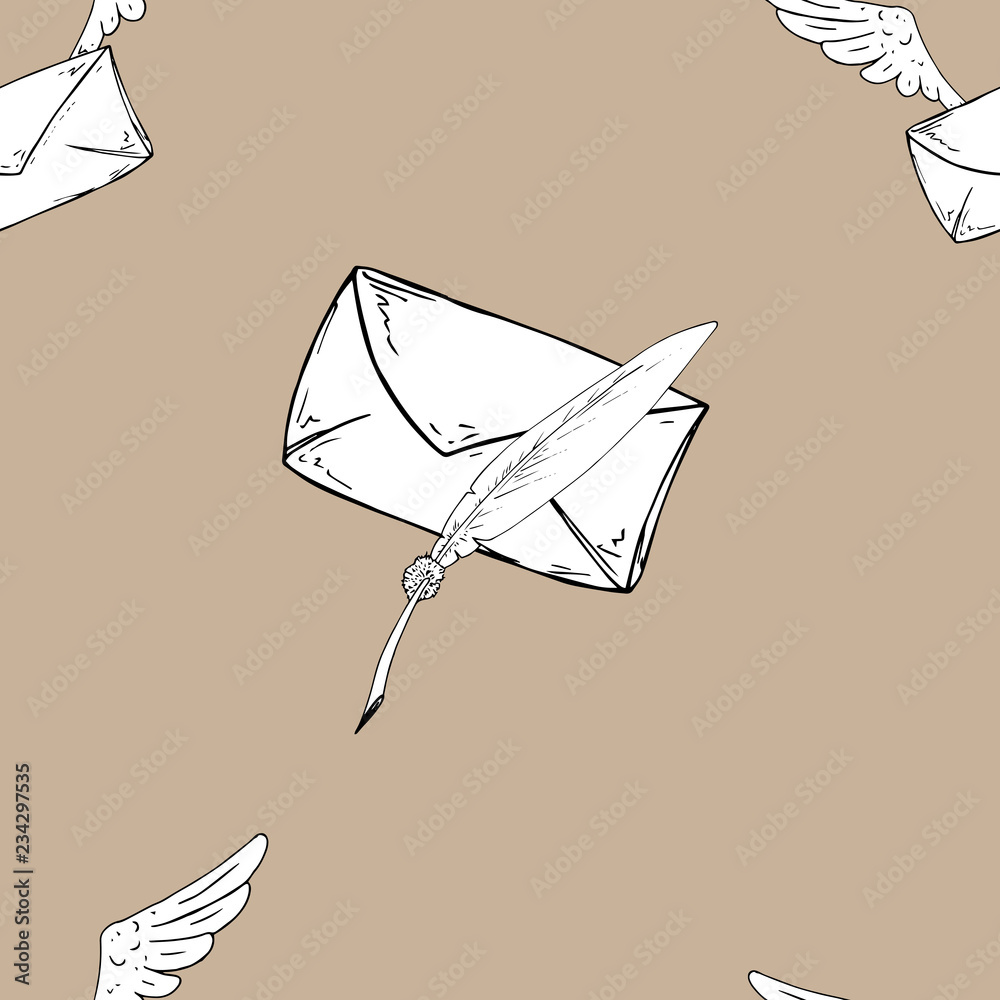 Seamless pattern of postal envelope with wings. Sealed envelope and ...