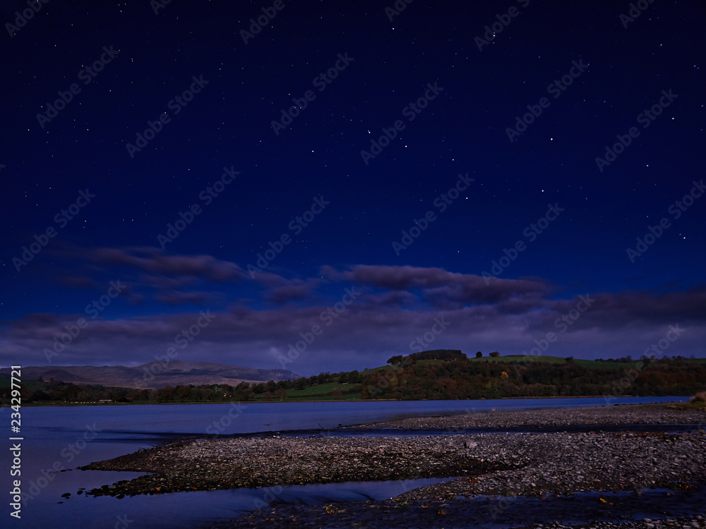 Big Dipper or Plough by Moonlight. A clear sky and starry night over ...