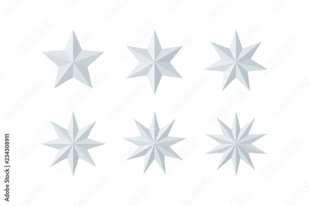 Set of beautiful faceted shiny white paper stars Stock Vector | Adobe Stock Set of beautiful faceted shiny white paper stars Stock Vector | Adobe Stock