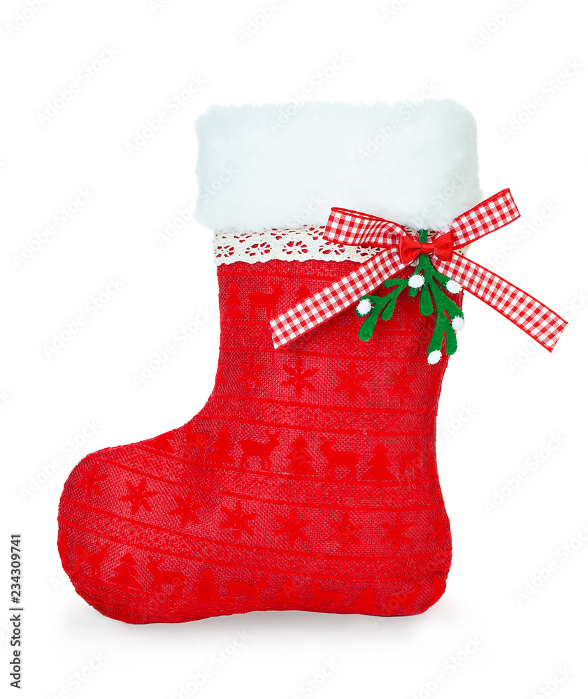 Red Christmas boot on white background isolated. Stock Photo | Adobe Stock