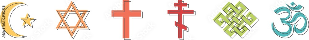 Poster Coloured icons of different religions – Tableau | Europosters