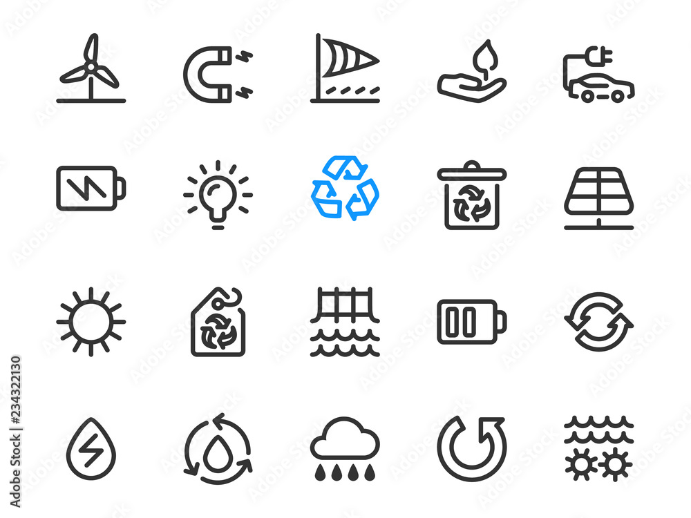 Ecology energy icon collection. Icon set of renewable energy sources as ...