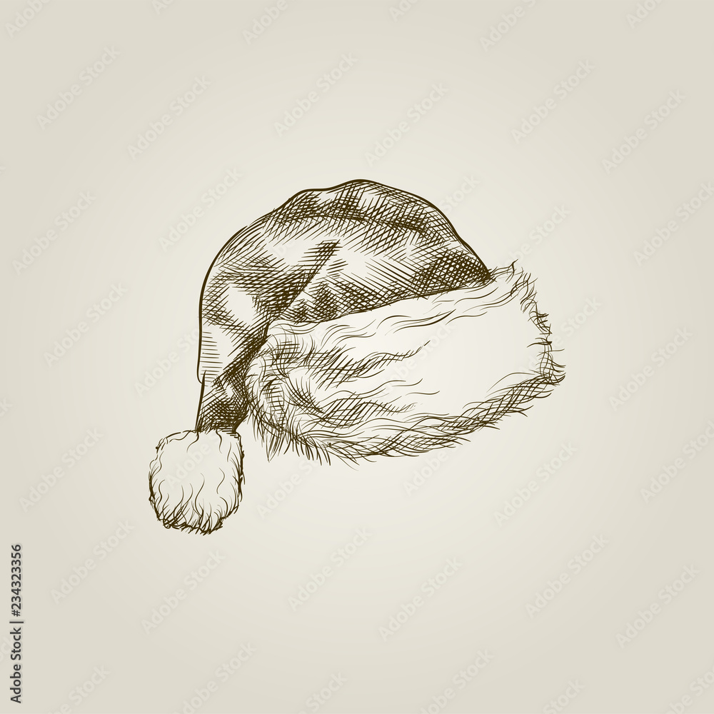 Hand Drawn Santa Hat Sketch Symbol isolated on background. Christmas ...