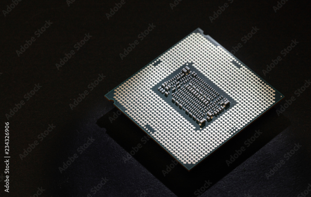 Computer processor on black background close-up, technology concept 스톡 ...