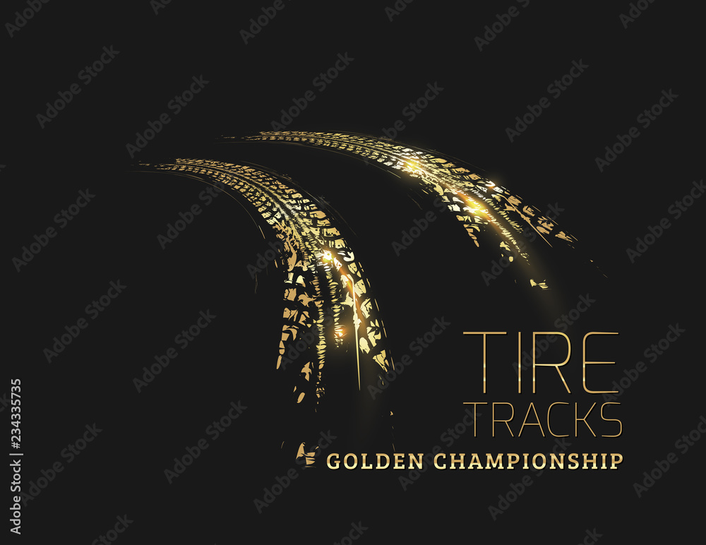 Golden tire tracks on dark background. Vector illustration Stock Vector ...