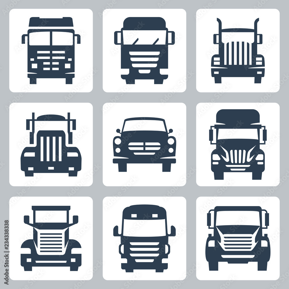 Vector isolated trucks icons set: front view Stock Vector | Adobe Stock