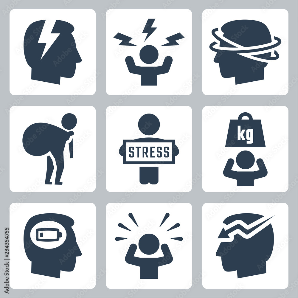 Stress and depression related vector icon set Stock Vector | Adobe Stock