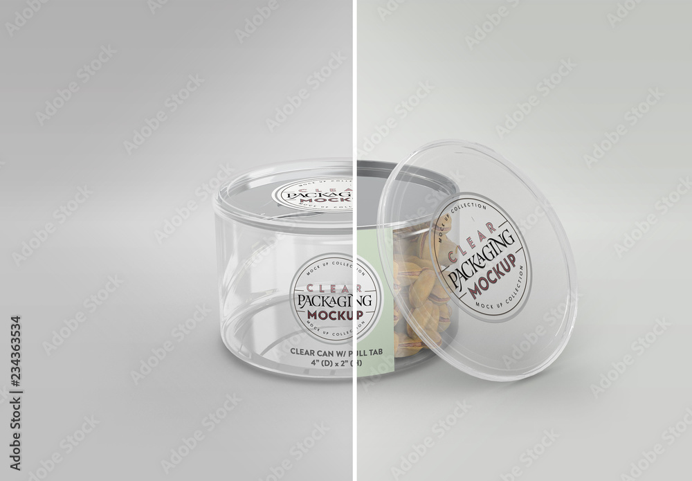 Modelo de Clear Short Can with Pull Tab and Clear Lid Packaging Mockup ...