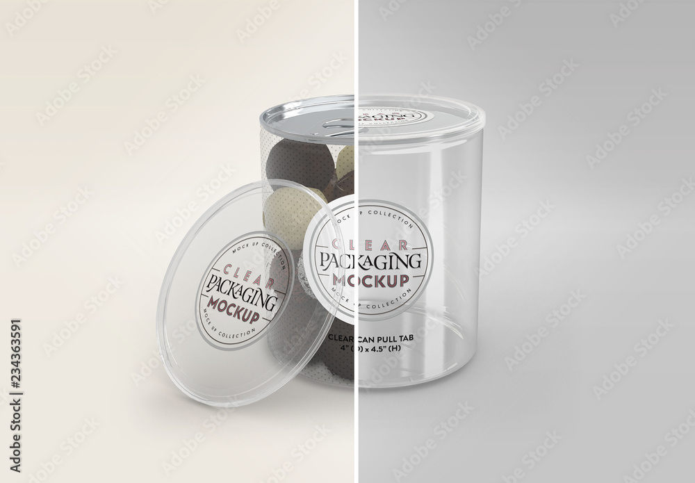 Clear Tall Can with Pull Tab and Clear Lid Packaging Mockup Stock ...