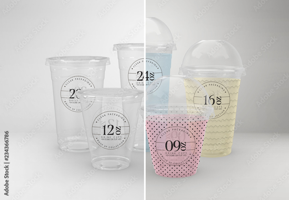 Clear Cold Drink Cups Packaging Mockup Stock Template | Adobe Stock