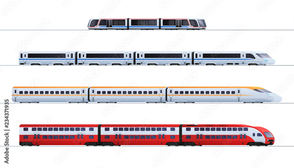 Vetor de Set of passenger train. Subway transport underground train ...