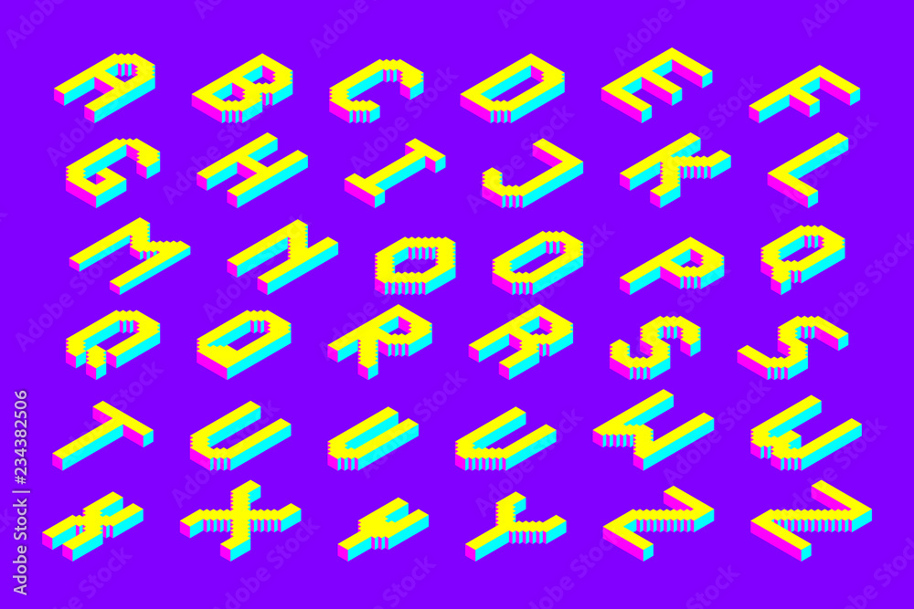 bold colorful isometric pixel 3d font. modern bright uppercase ... bold colorful isometric pixel 3d font. modern bright uppercase ...