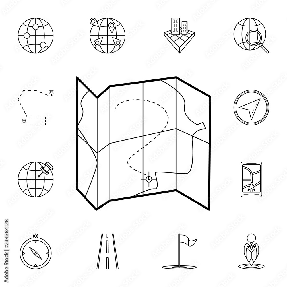 expanded map icon. Detailed set of navigation icons. Premium graphic ...