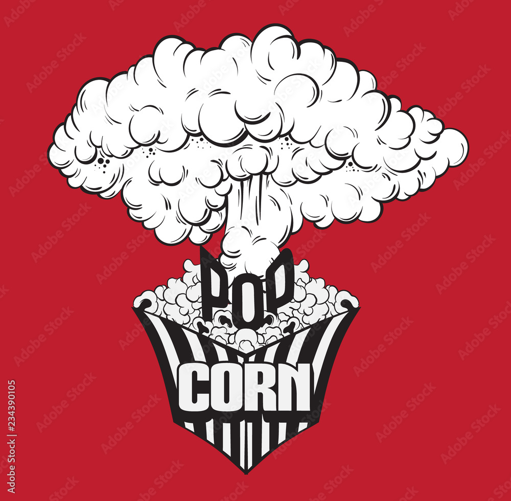 Vector hand drawn illustration of explosion with pop corn box. Creative ...