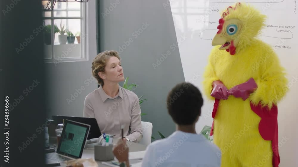 funny business meeting team leader chicken presenting financial market ...