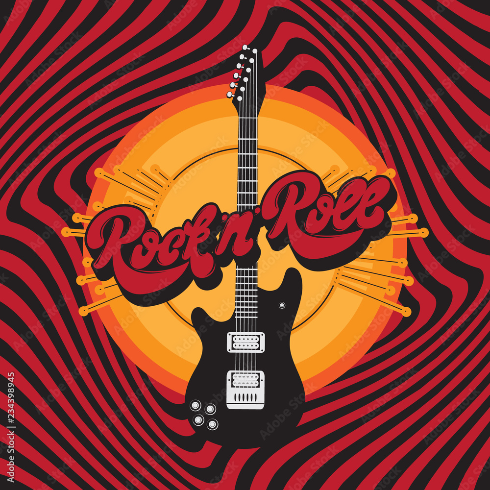 Rock'n' Roll. Vector hand drawn illustration of guitar with wings and ...