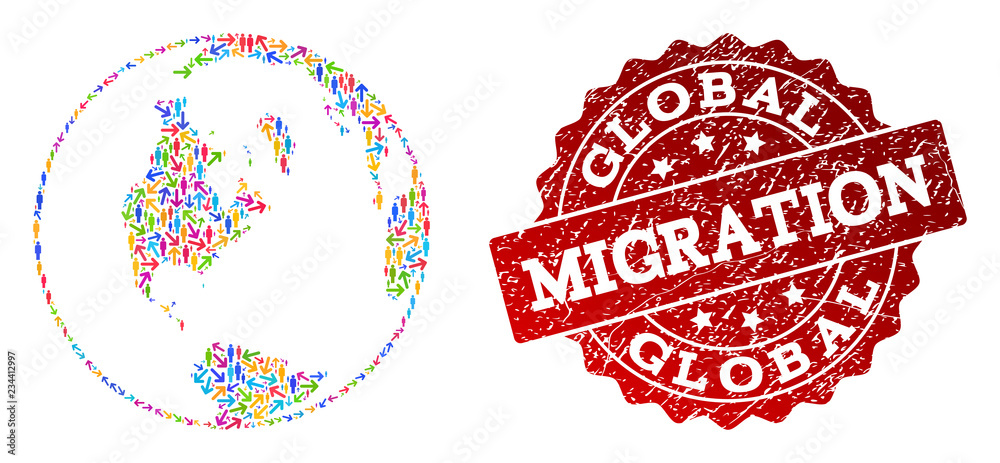 People migration traffic combination of mosaic global map of world and ...
