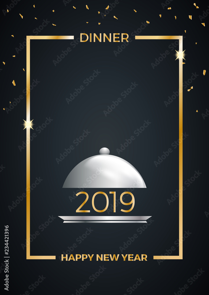 2019, New Year's Eve dinner, template for poster, cover and menu ...