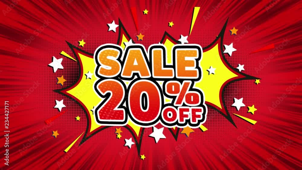 Sale 20% Off Word Retro Cartoon Comic Bubbles Popup Style illustration ...