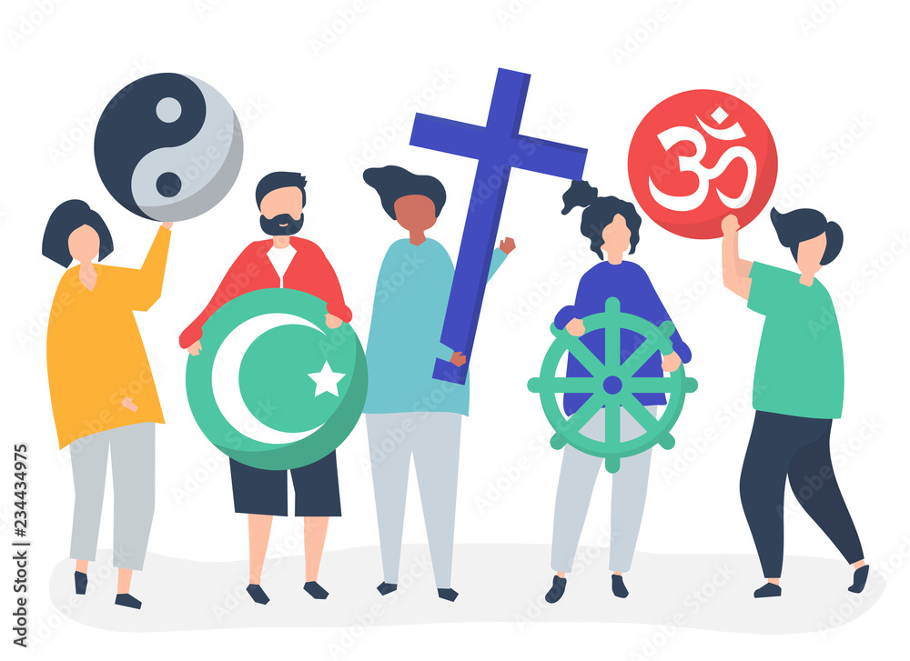 People holding diverse religious symbols illustration Stock Vector ...